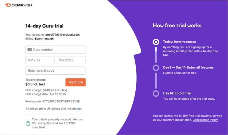 Semrush Guru Trial — 14 Days Free Access